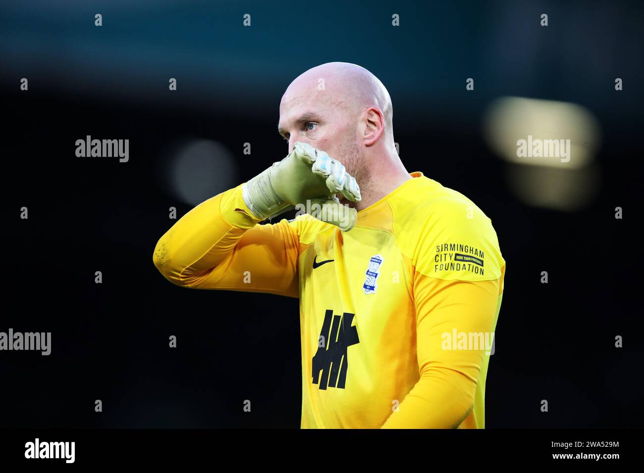 Leeds, UK. 1st Jan, 2024. John Ruddy of Birmingham City reacts during ...