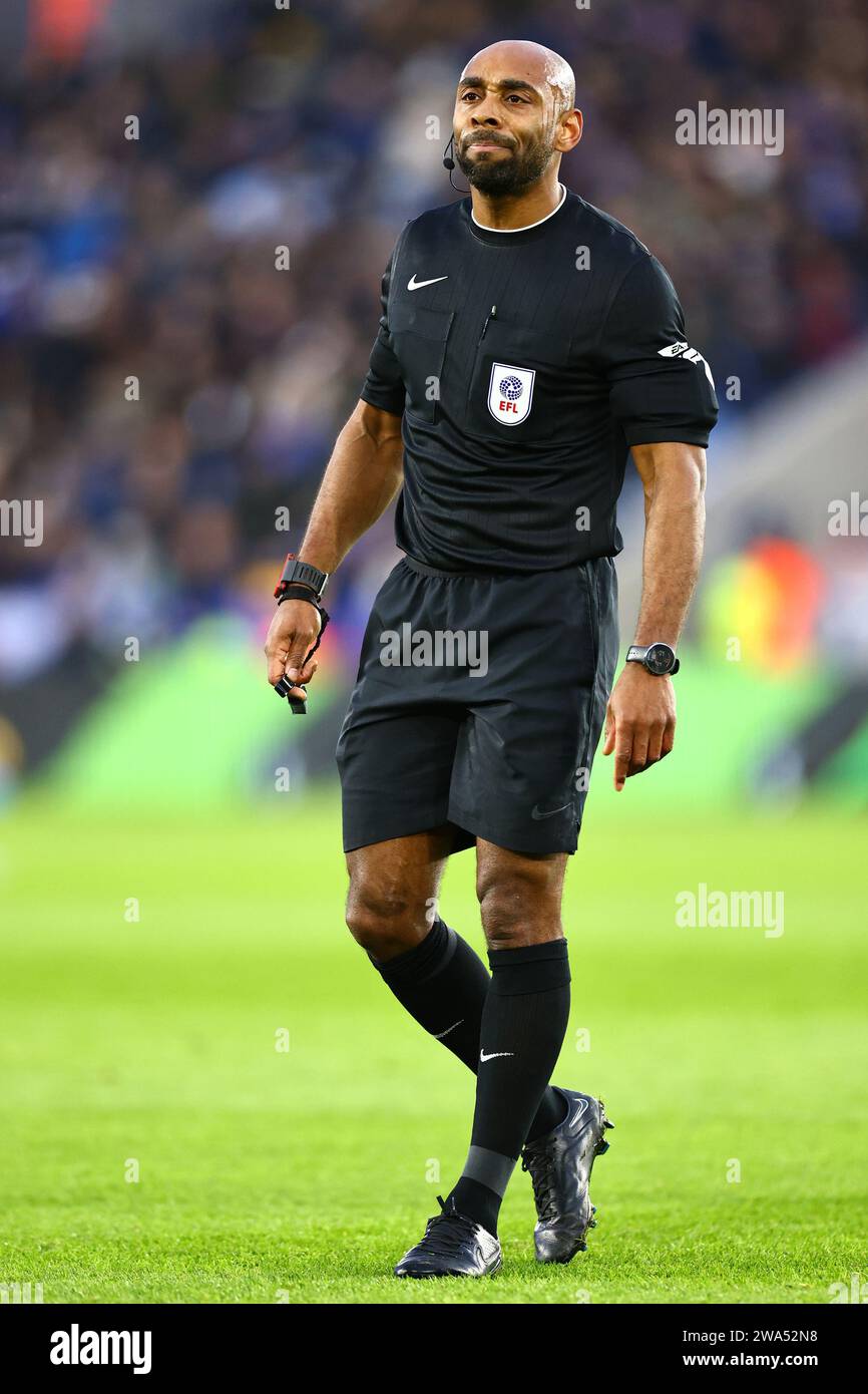 Leicester, UK. 01st Jan, 2024. Referee Sam Allison during the Leicester ...