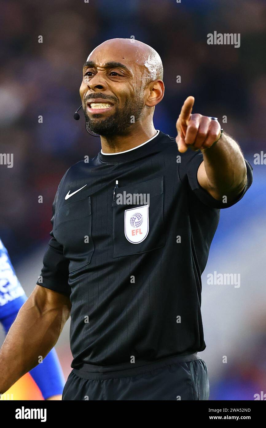 Leicester, UK. 01st Jan, 2024. Referee Sam Allison during the Leicester ...