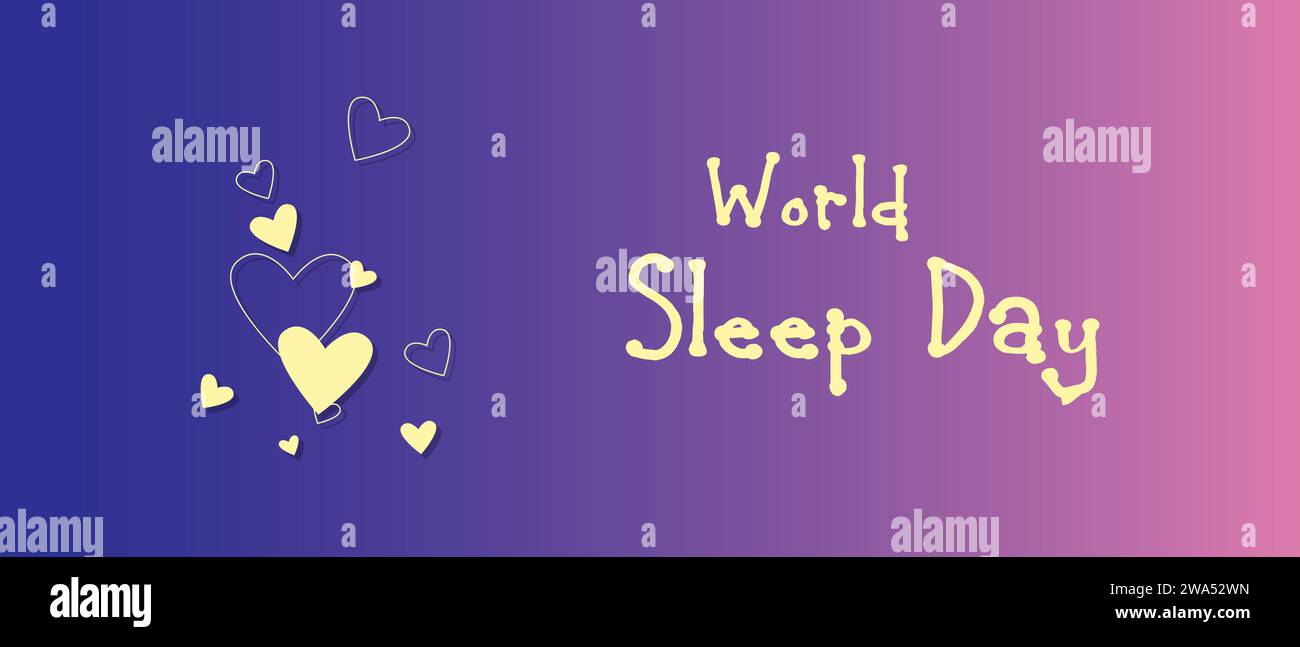World sleep day banner with hearts, horizontal purple pink gradient ...