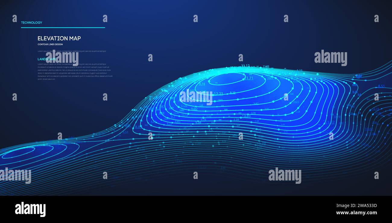 Topographic map blue technology background. Big data elevation map with ...