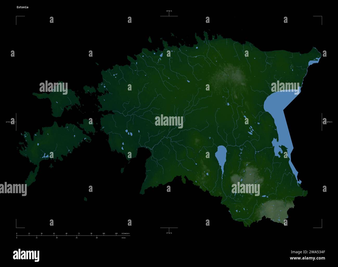 Shape of a Colored elevation map with lakes and rivers of the Estonia ...