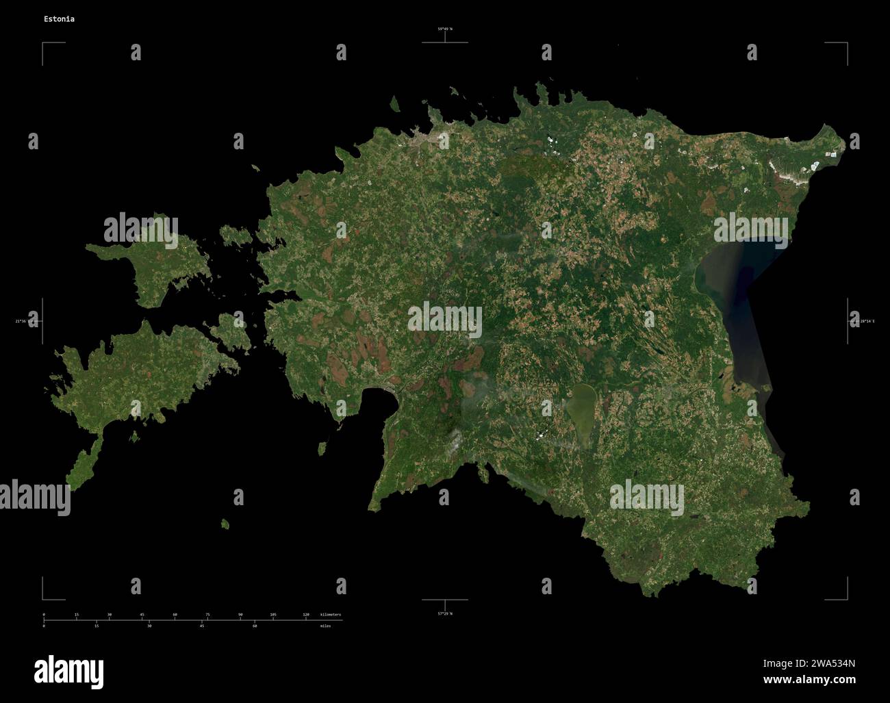 Shape of a low resolution satellite map of the Estonia, with distance ...