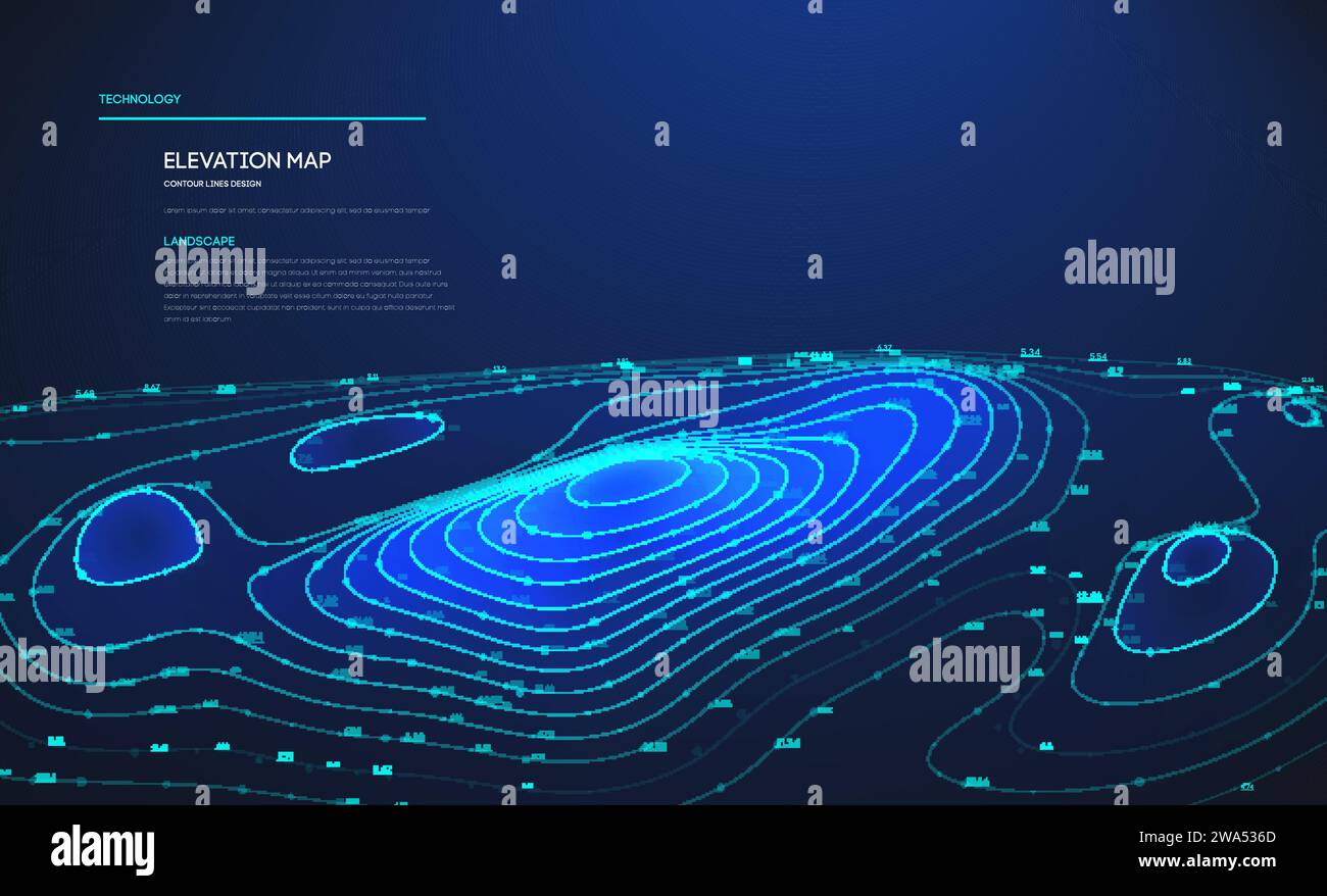 Topographic map blue technology background. Big data elevation map with ...