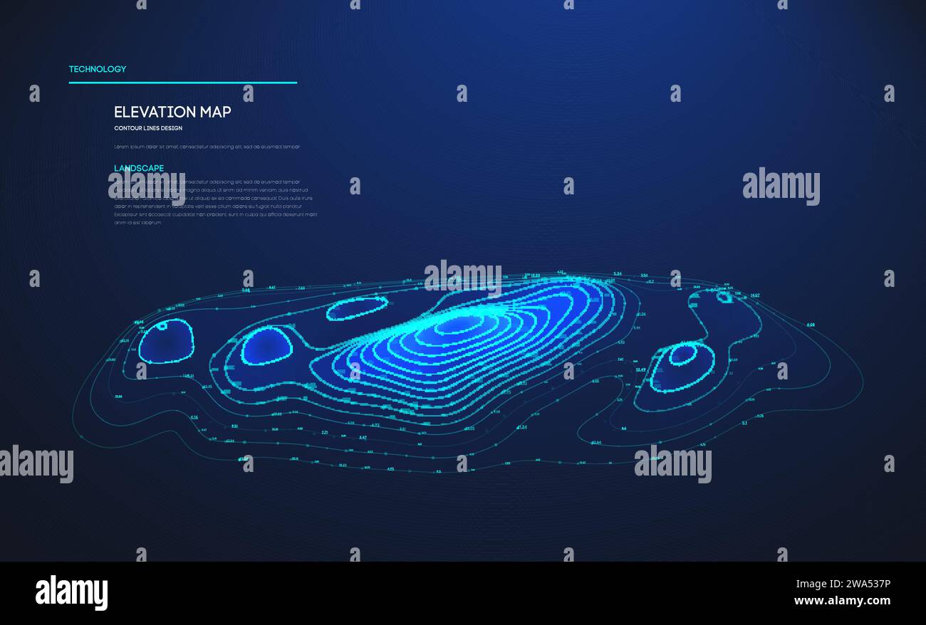 Topographic map blue technology background. Big data elevation map with ...