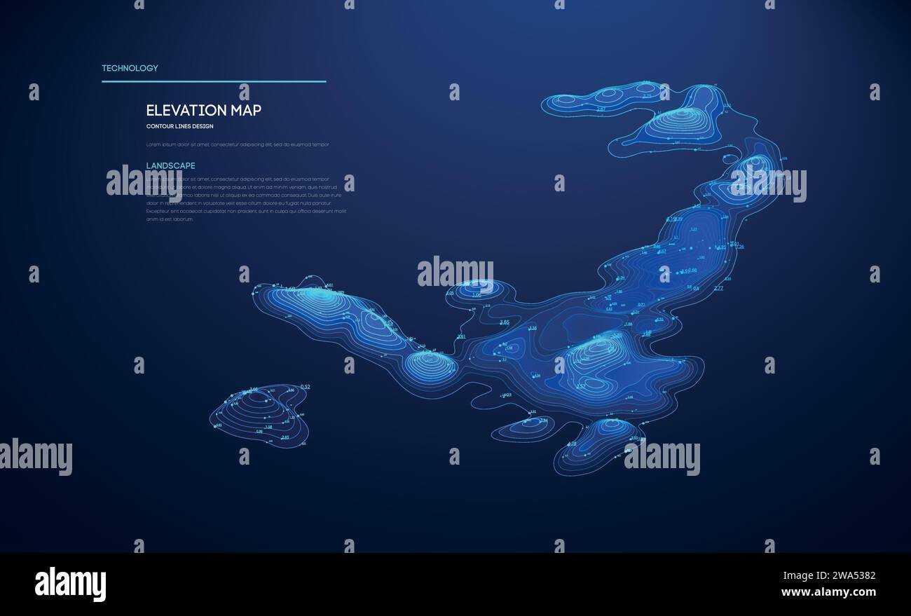 Topographic map blue technology background. Big data elevation map with ...