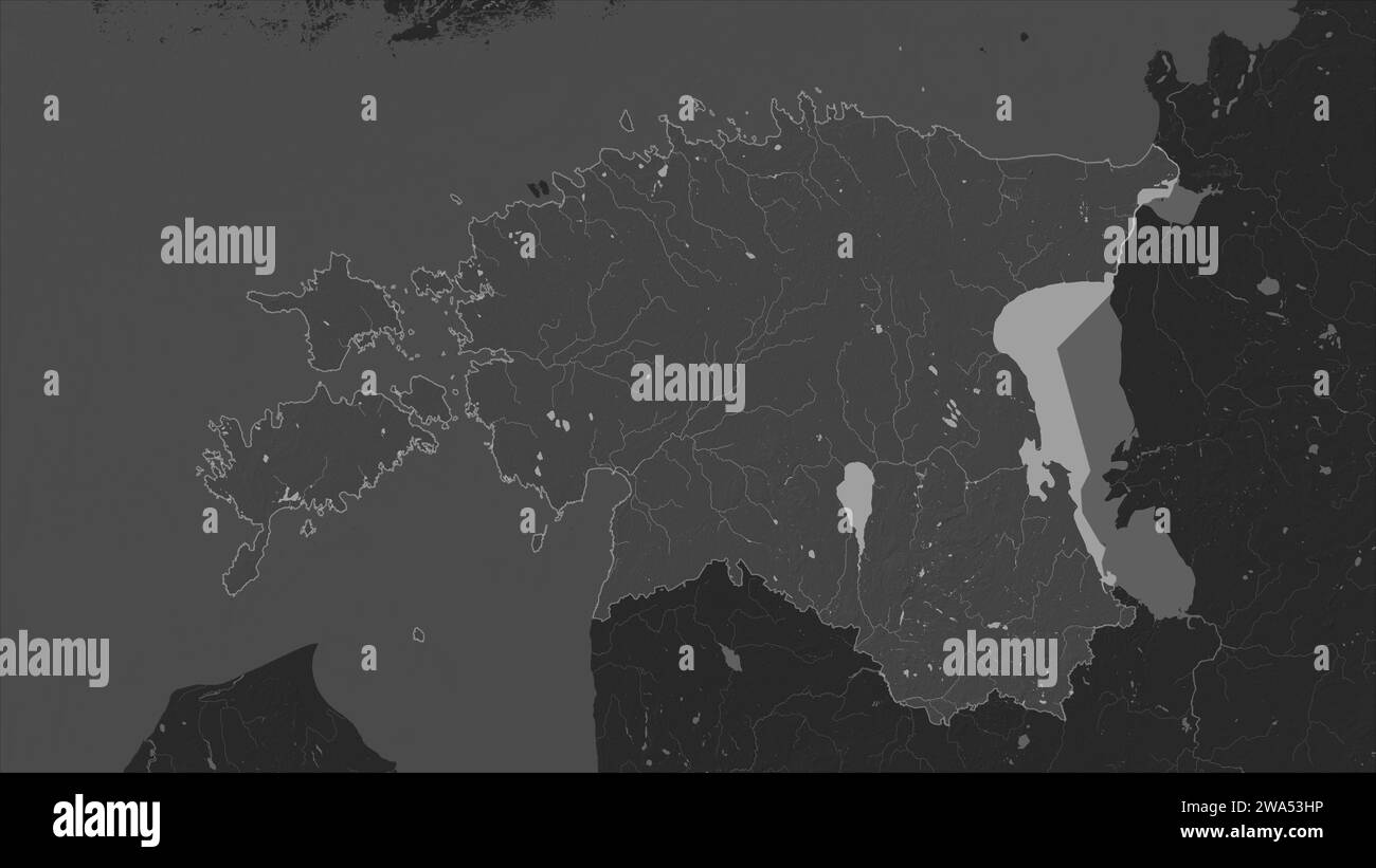 Estonia highlighted on a Bilevel elevation map with lakes and rivers ...