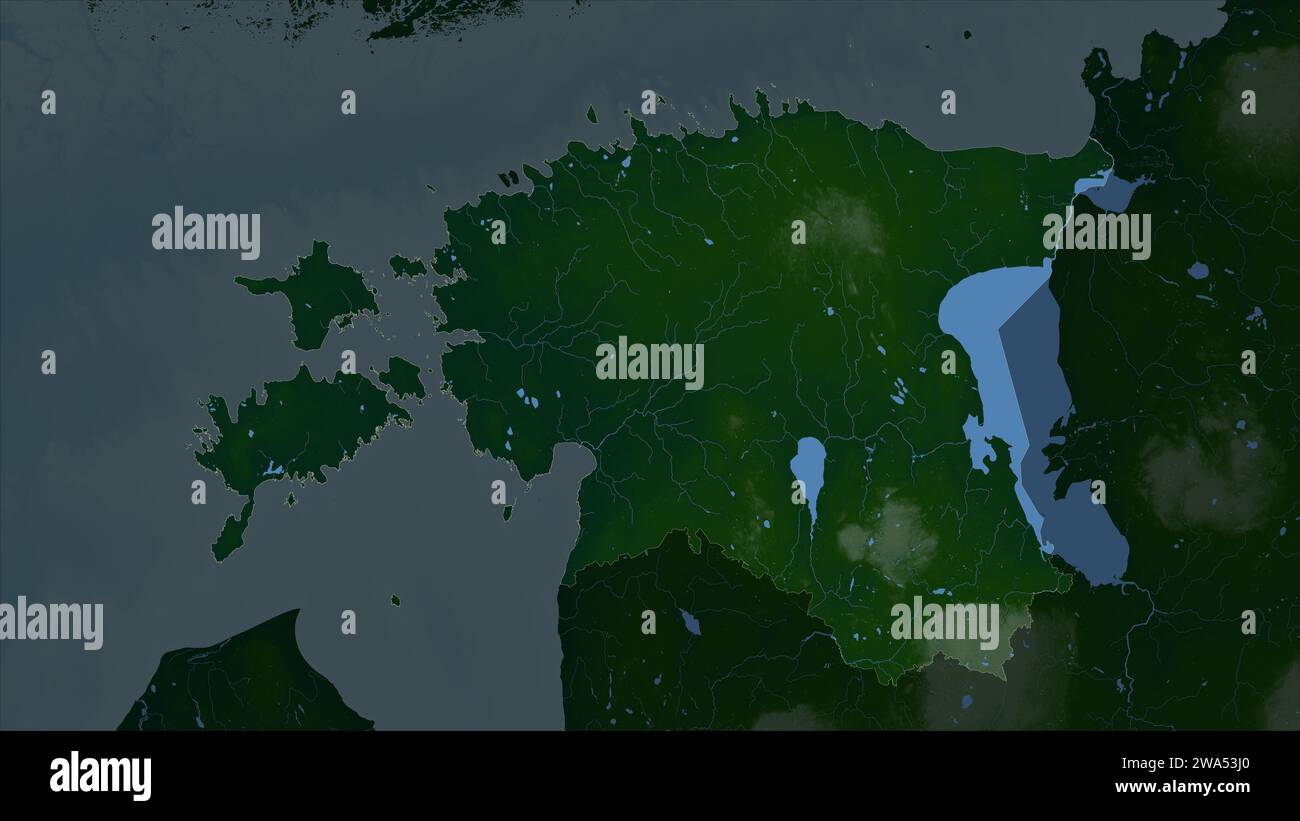 Estonia highlighted on a Colored elevation map with lakes and rivers ...