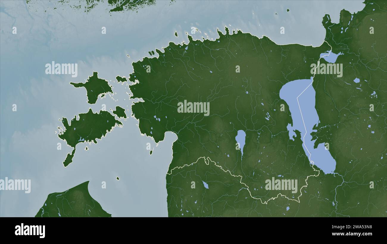 Estonia outlined on a Pale colored elevation map with lakes and rivers ...