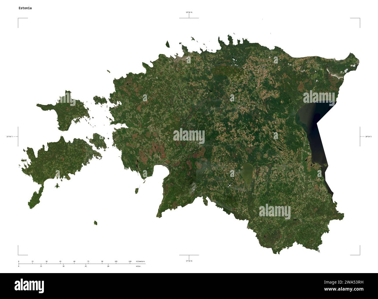 Shape of a low resolution satellite map of the Estonia, with distance ...