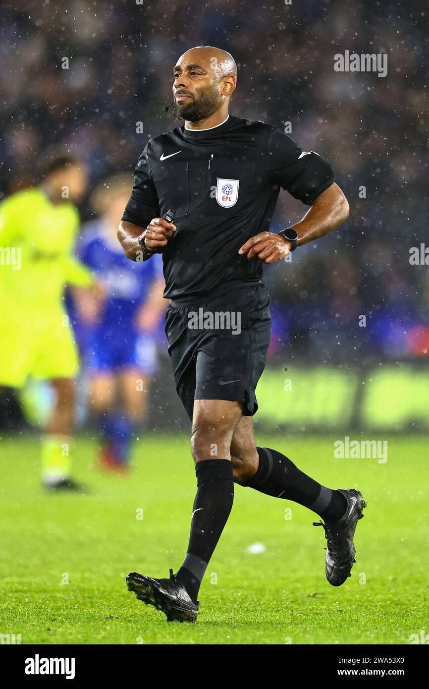 Leicester, UK. 01st Jan, 2024. Referee Sam Allison during the Leicester ...