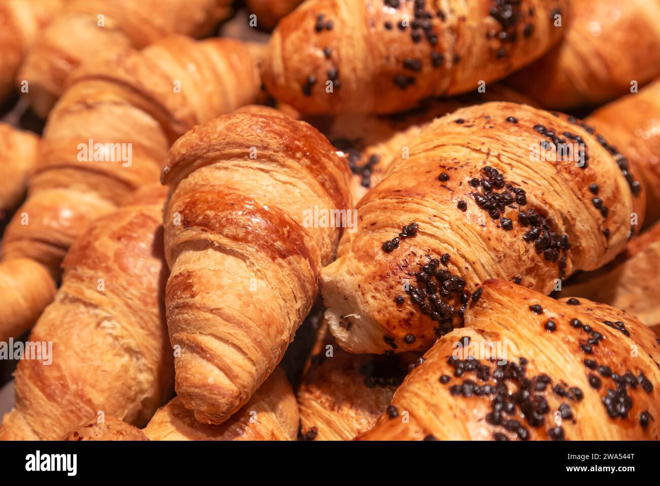 Close-up, croissants on a counter in a supermarket Stock Photo - Alamy