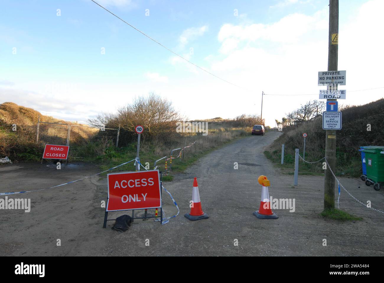 Signs at entrance to sole remaining route to Southern Marrams warning ...