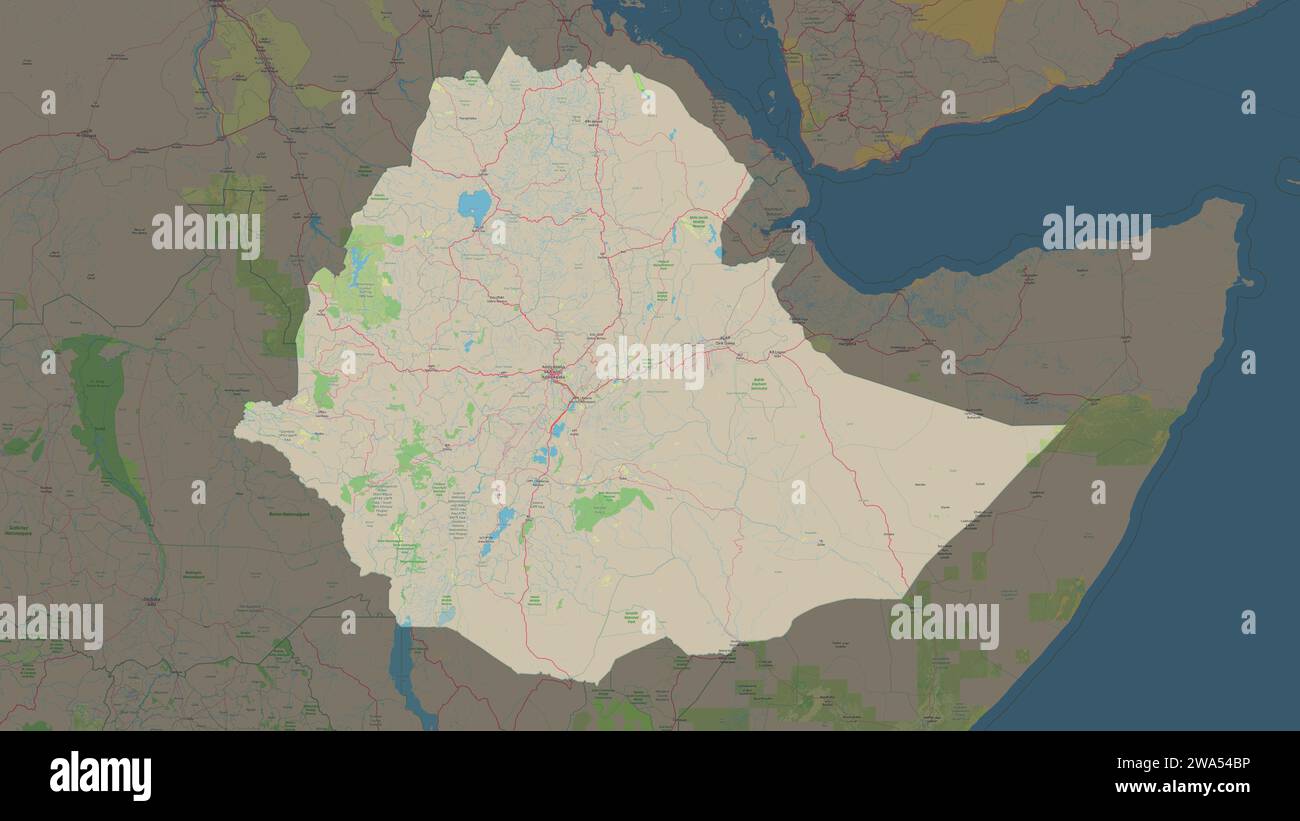 Ethiopia highlighted on a topographic, OSM Germany style map Stock Photo - Alamy