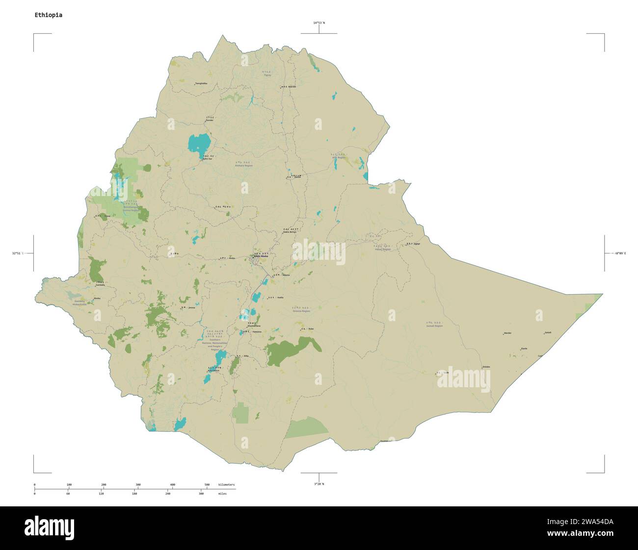 Shape of a topographic, OSM Humanitarian style map of the Ethiopia ...