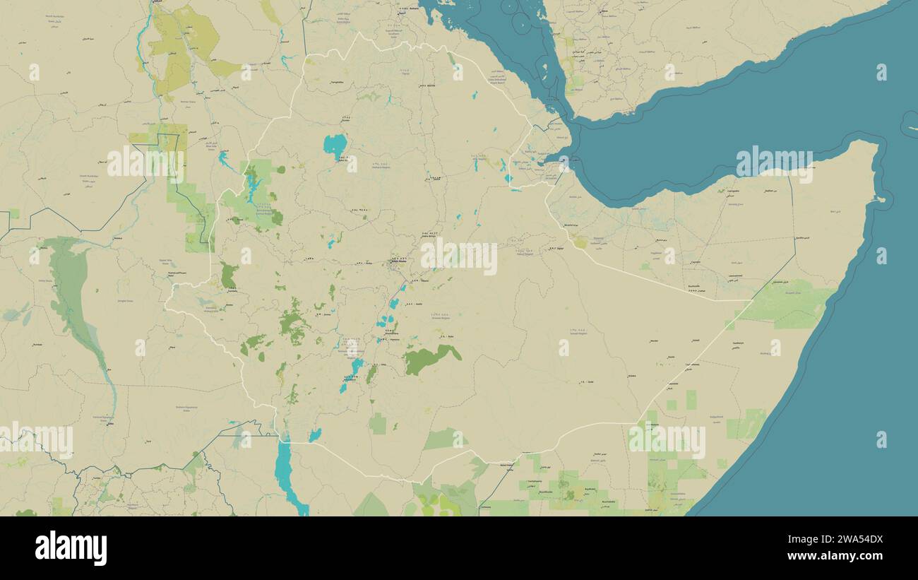 Ethiopia outlined on a topographic, OSM Humanitarian style map Stock ...