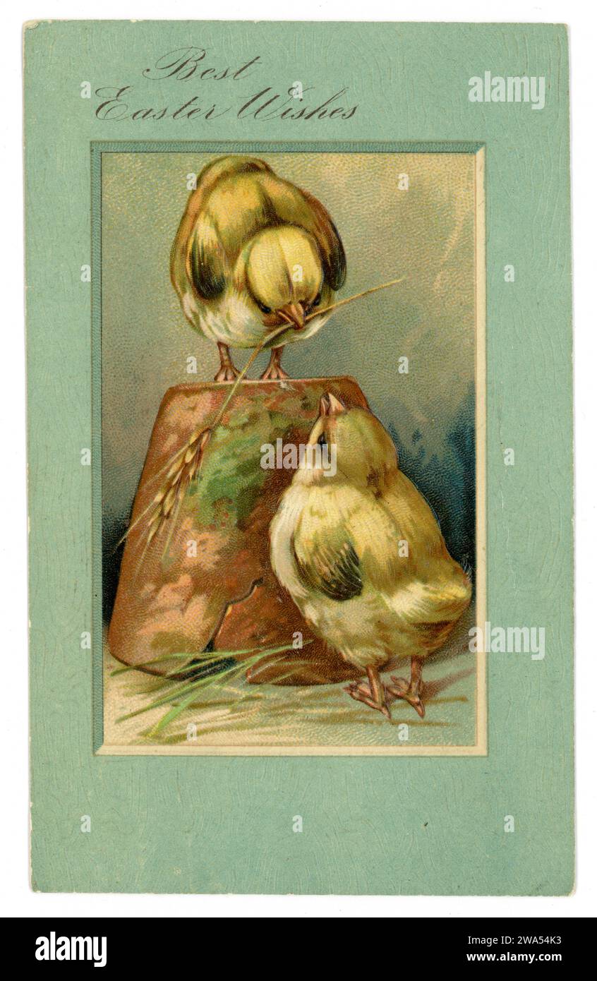 Original Edwardian embossed Easter greetings card. 2 chicks one stands ...