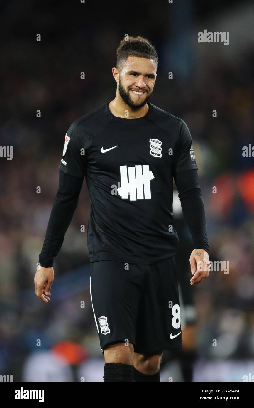 Leeds, UK. 1st Jan, 2024. Tyler Roberts of Birmingham City reacts ...