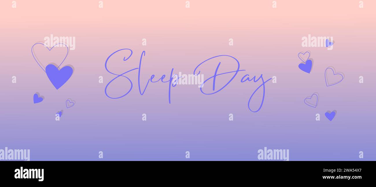 World sleep day banner with hearts, horizontal violet purple background ...
