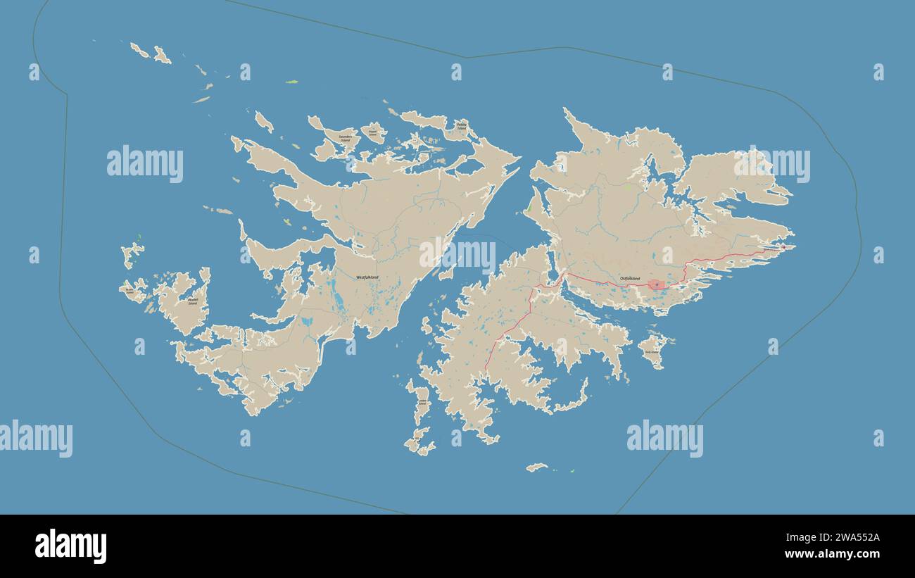 Falkland Islands outlined on a topographic, OSM Germany style map Stock Photo - Alamy