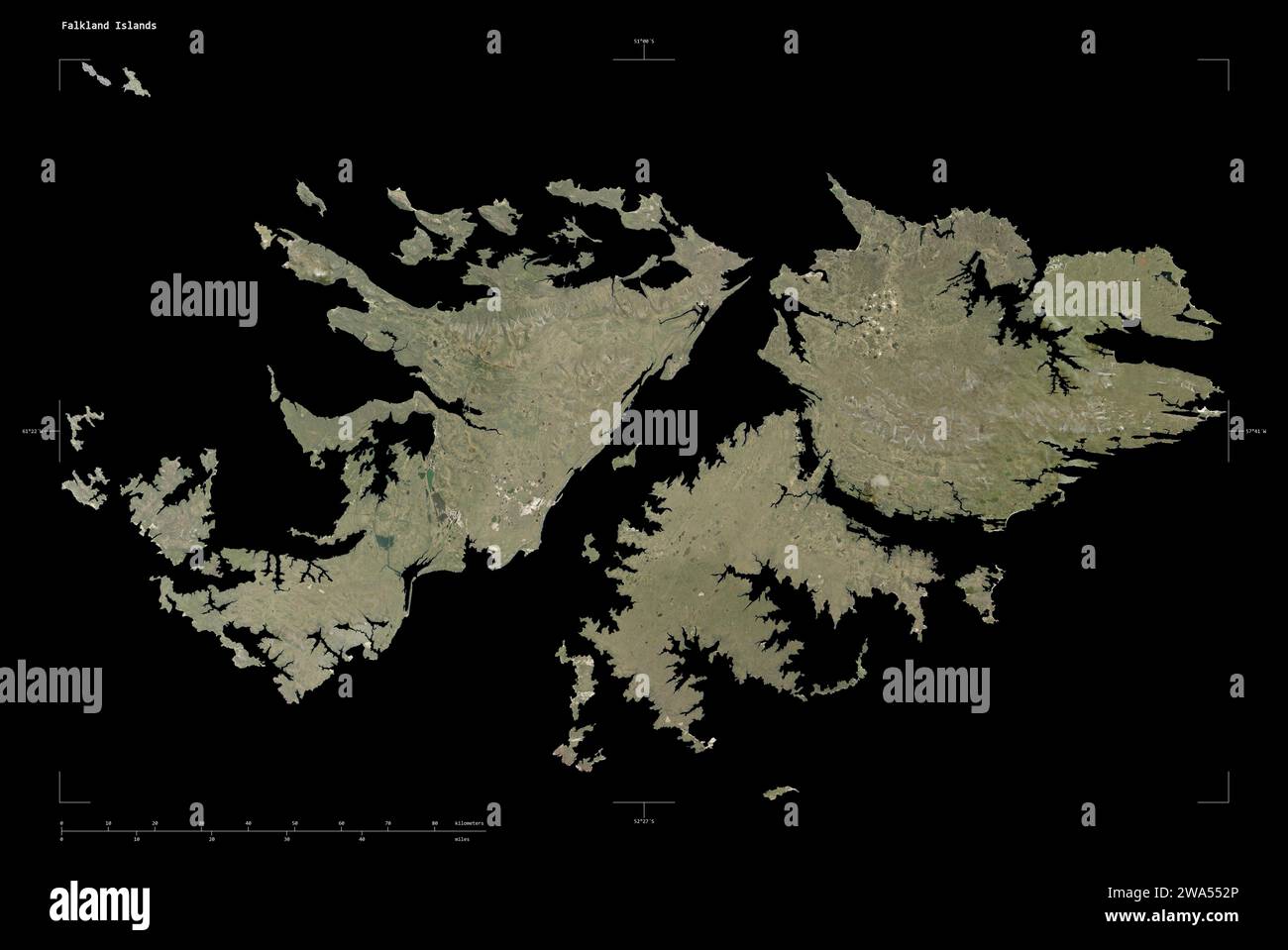 Shape of a low resolution satellite map of the Falkland Islands, with ...