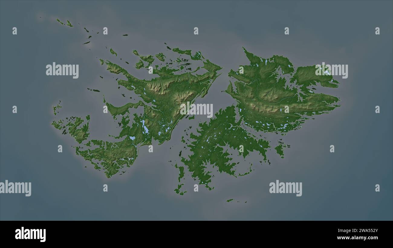 Falkland Islands highlighted on a Pale colored elevation map with lakes ...