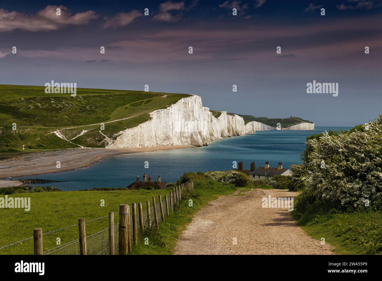 Seven Sisters white cliffs at Cuckmere Haven East Sussex England UK ...