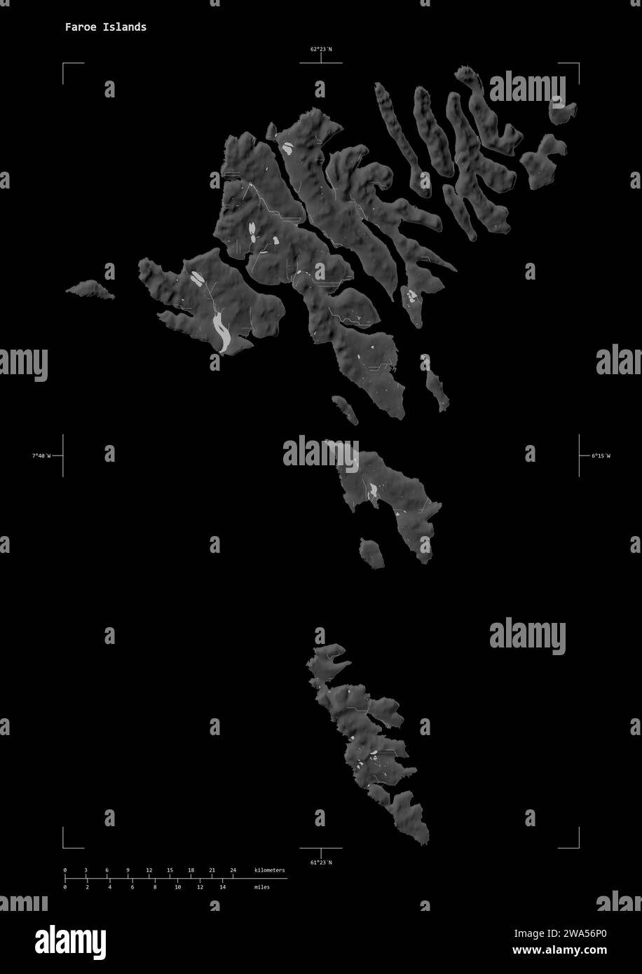Shape of a Grayscale elevation map with lakes and rivers of the Faroe ...