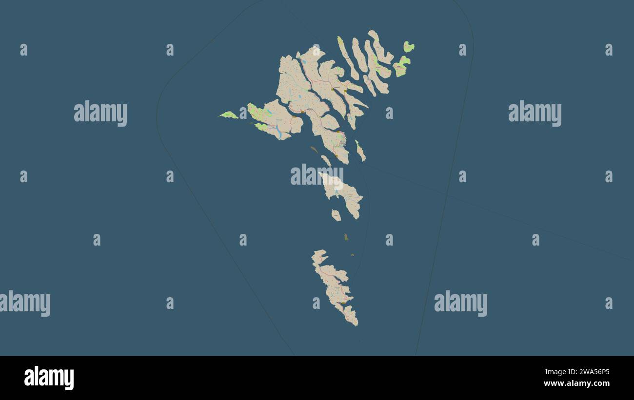 Faroe Islands highlighted on a topographic, OSM Germany style map Stock Photo - Alamy