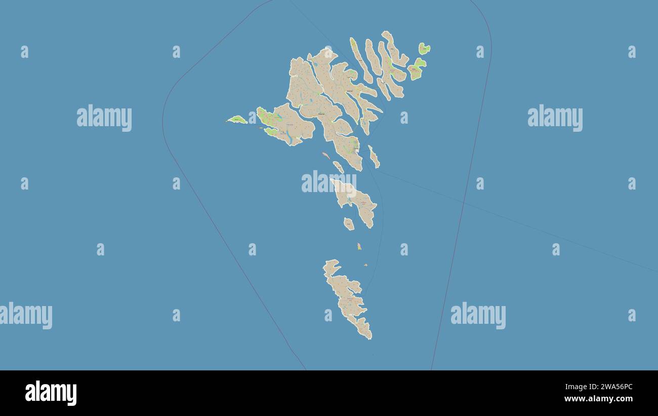 Faroe Islands outlined on a topographic, OSM standard style map Stock Photo - Alamy