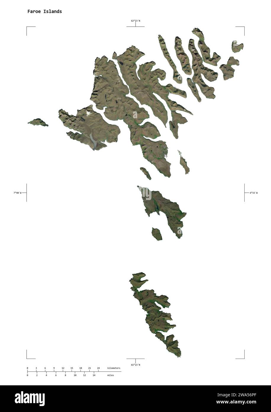 Shape of a high resolution satellite map of the Faroe Islands, with ...