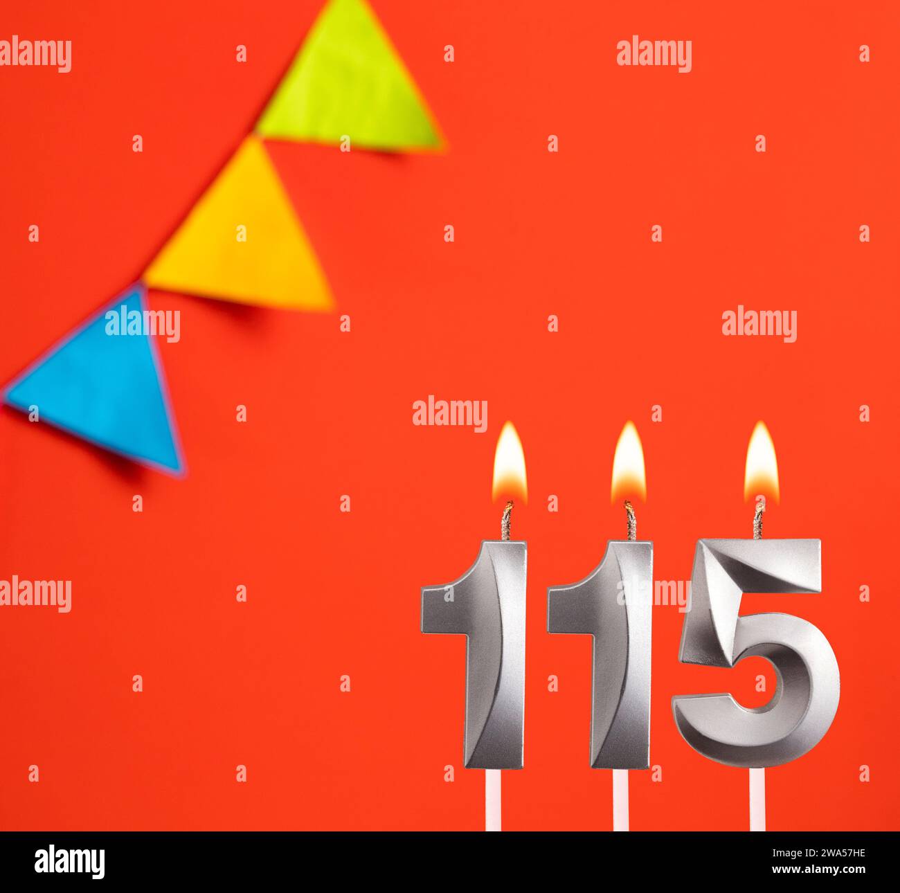 Birthday candle number 115 - Invitation card in orange background Stock ...