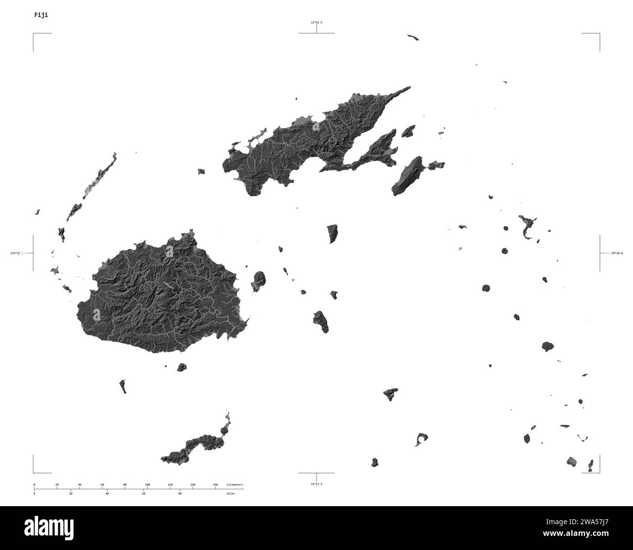 Shape of a Bilevel elevation map with lakes and rivers of the Fiji ...