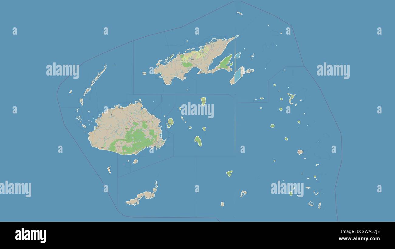 Fiji outlined on a topographic, OSM standard style map Stock Photo - Alamy