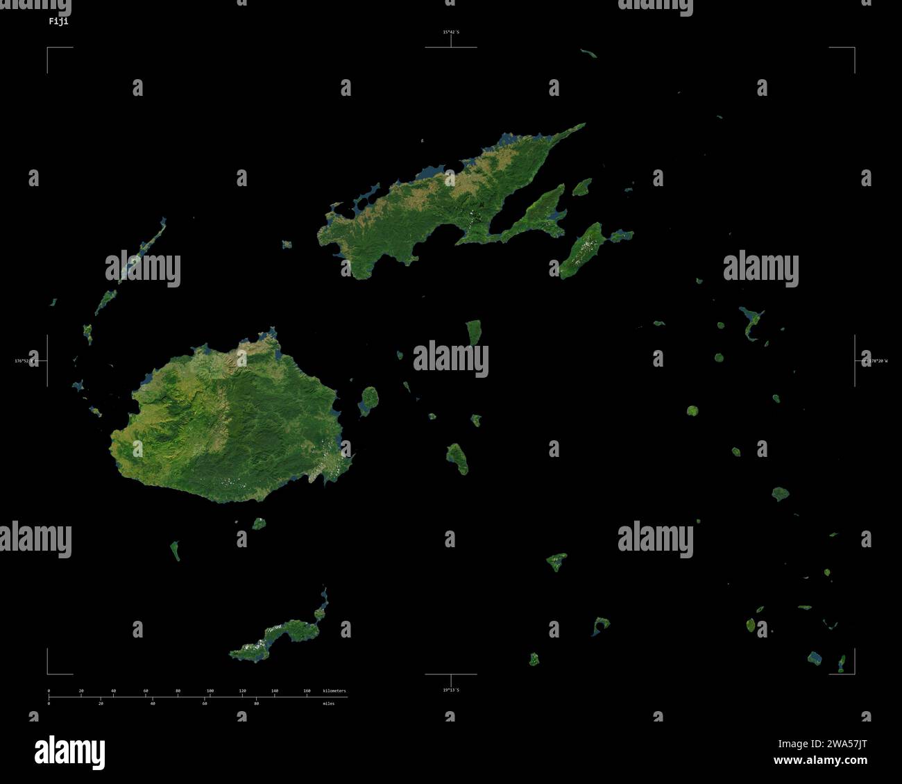 Shape of a high resolution satellite map of the Fiji, with distance ...