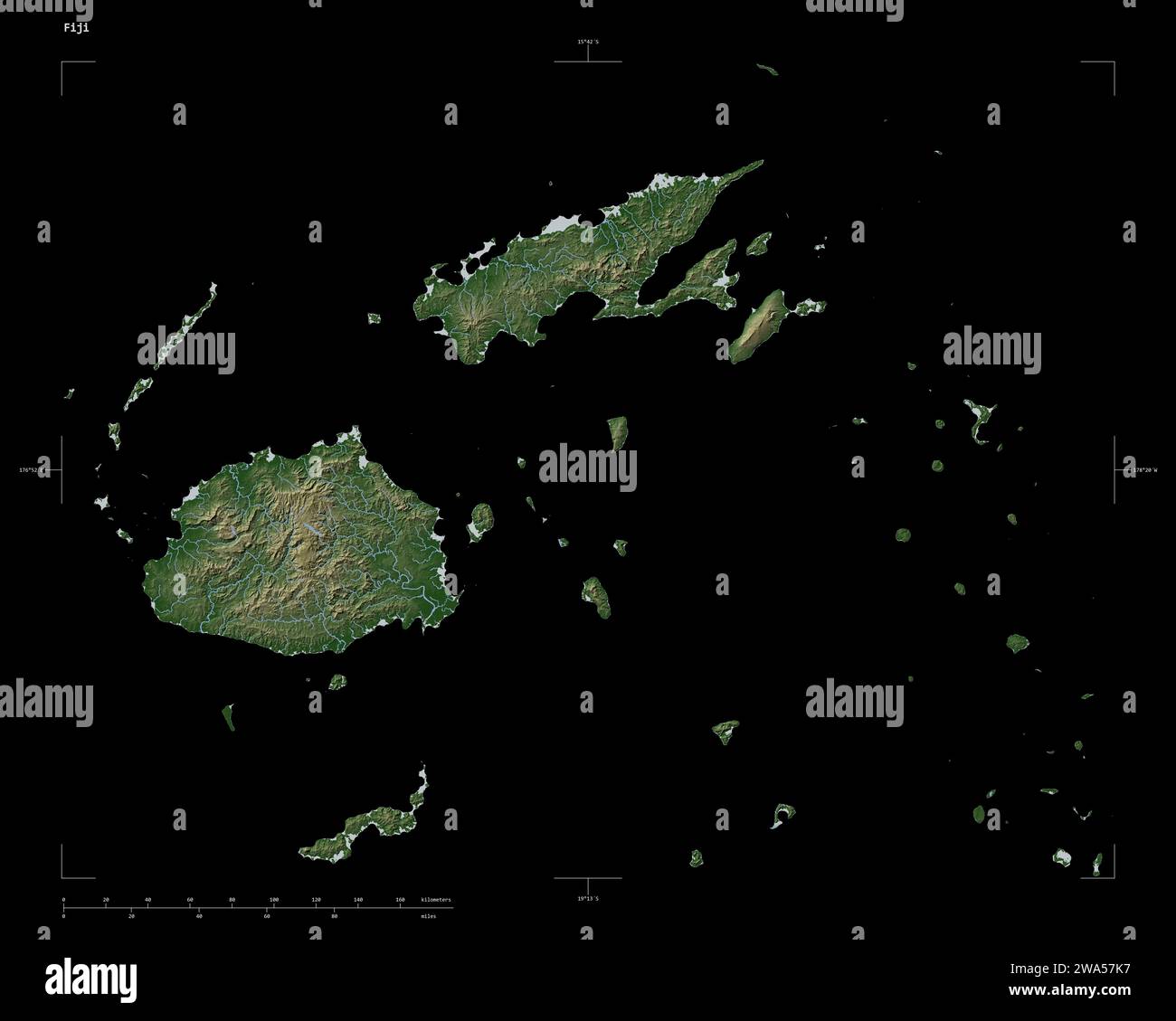 Shape of a Pale colored elevation map with lakes and rivers of the Fiji ...