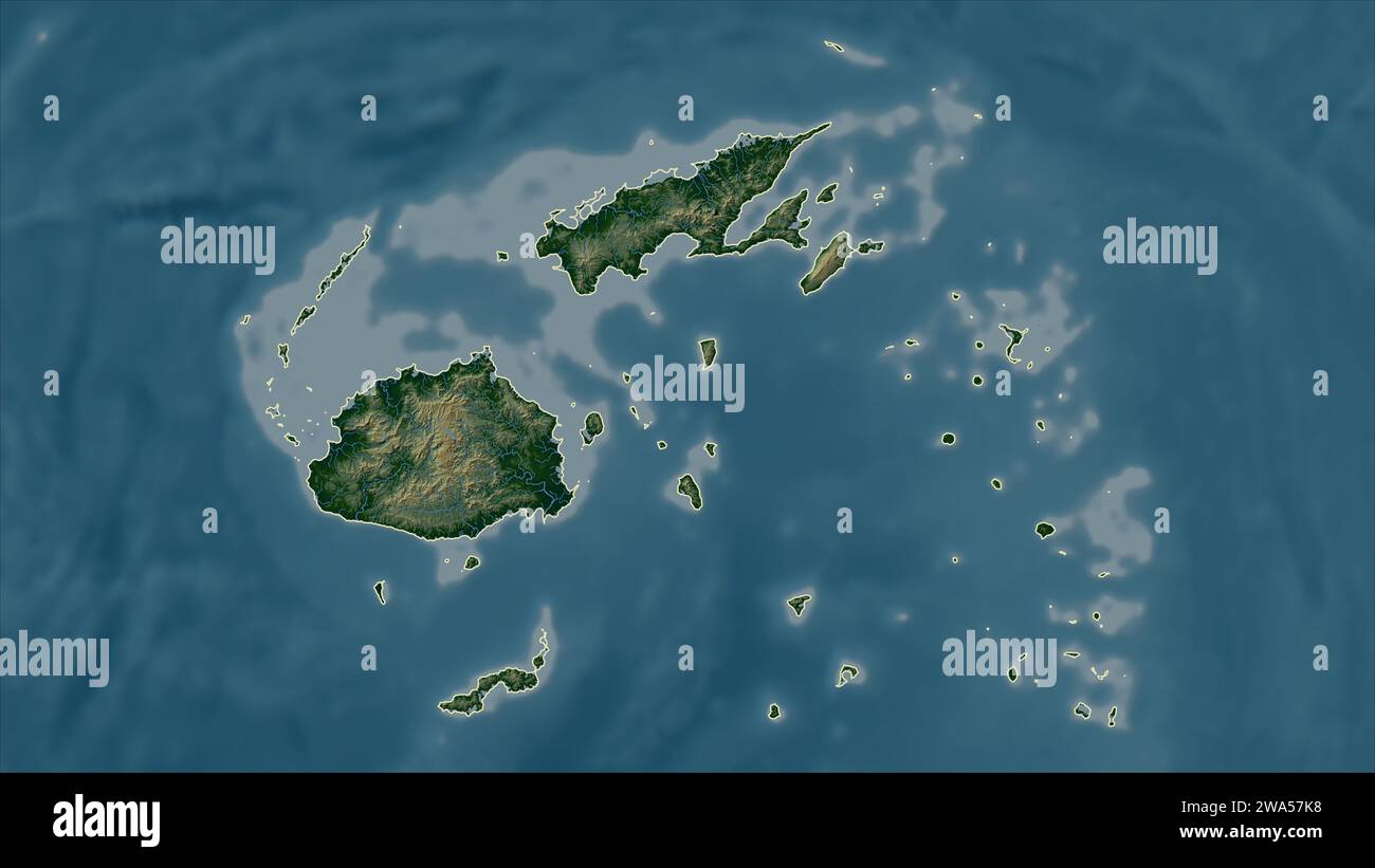 Fiji outlined on a Colored elevation map with lakes and rivers Stock Photo - Alamy