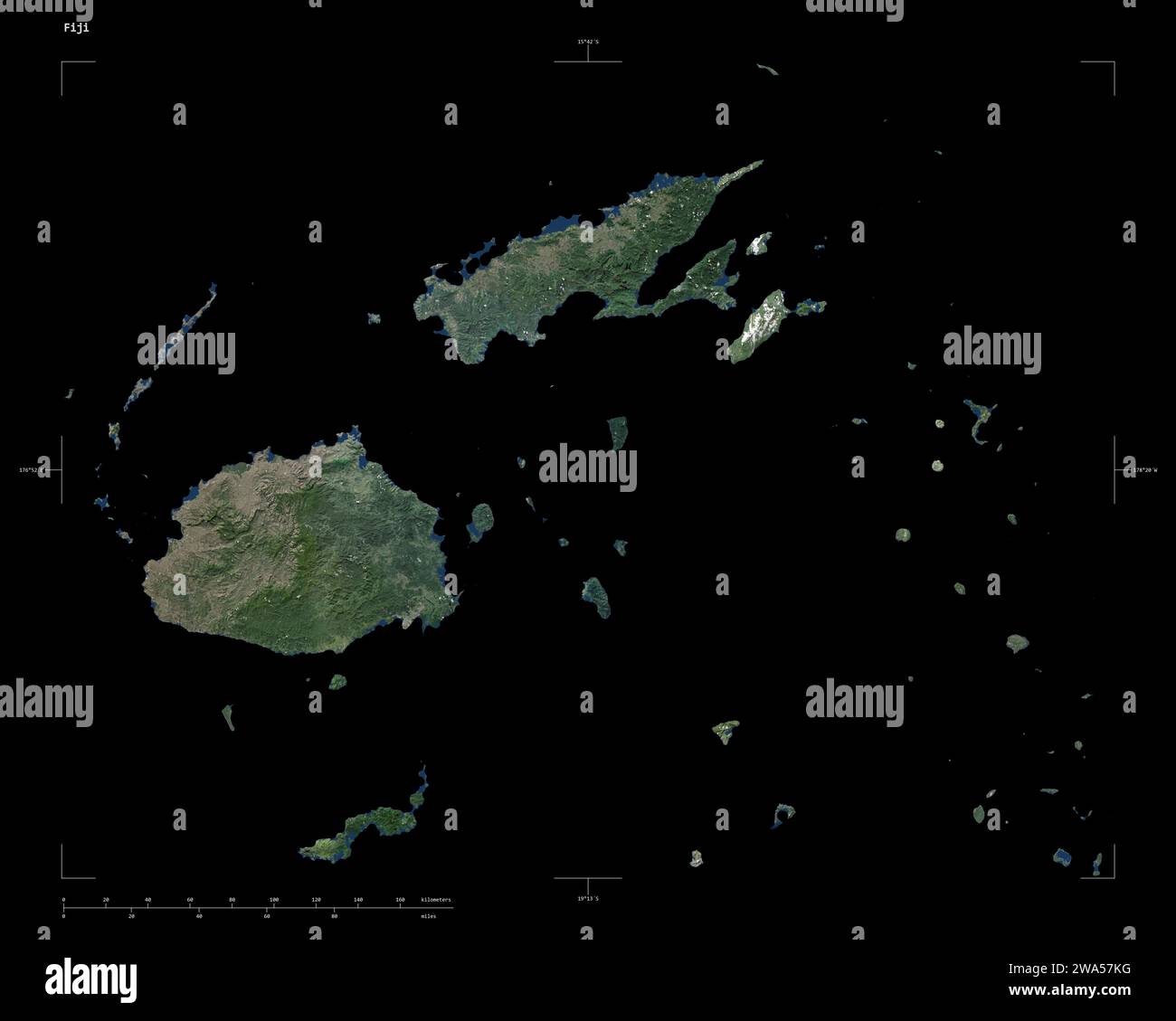 Shape of a low resolution satellite map of the Fiji, with distance ...