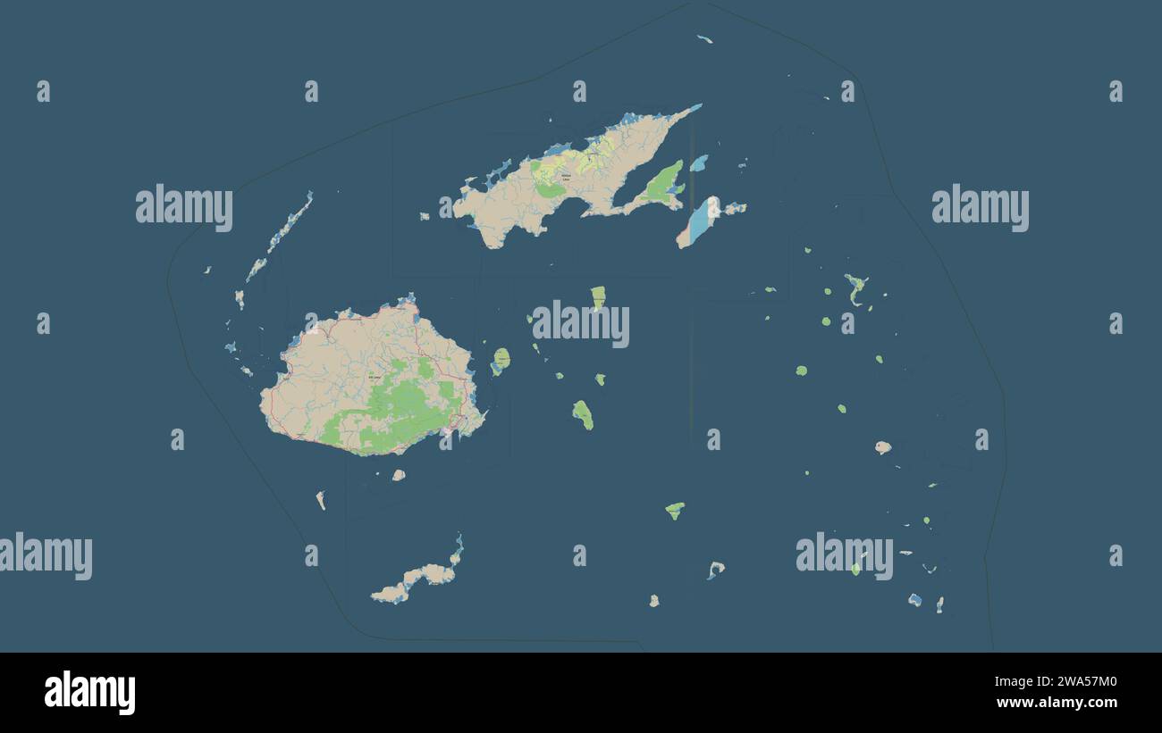 Fiji highlighted on a topographic, OSM Germany style map Stock Photo ...