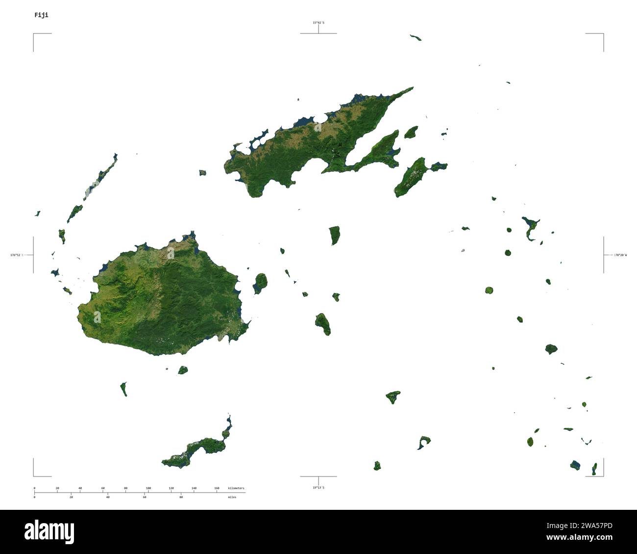Shape of a high resolution satellite map of the Fiji, with distance ...