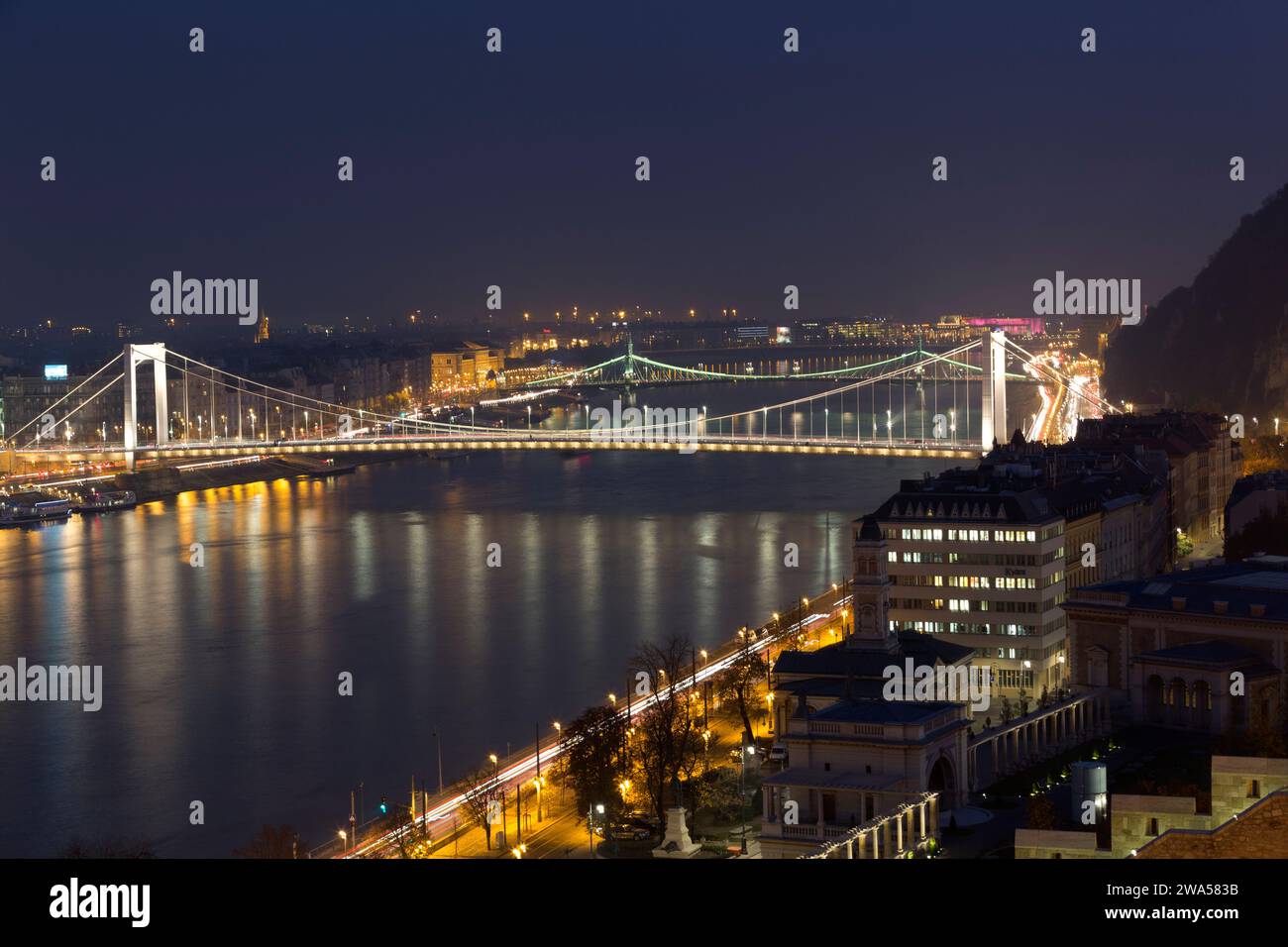 Hungary, Budapest, view over the river Danube towards the Margaret and ...