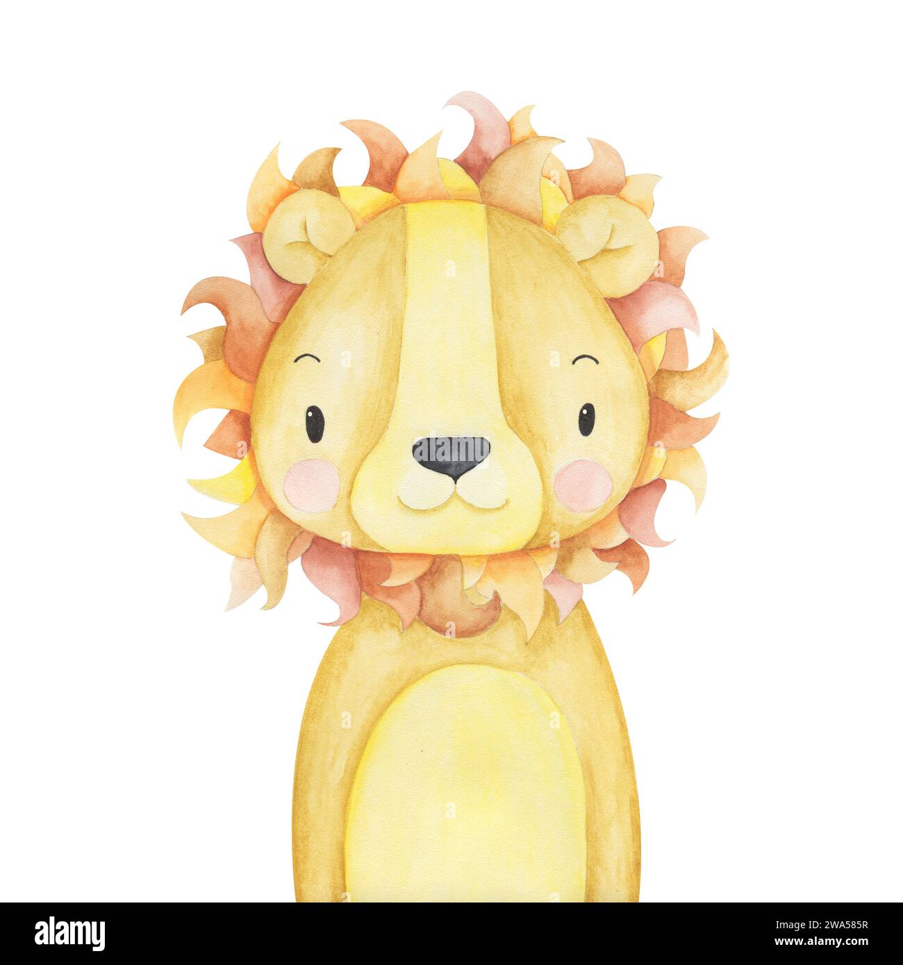 Watercolor yellow lion up to the waist with a mane Stock Photo - Alamy
