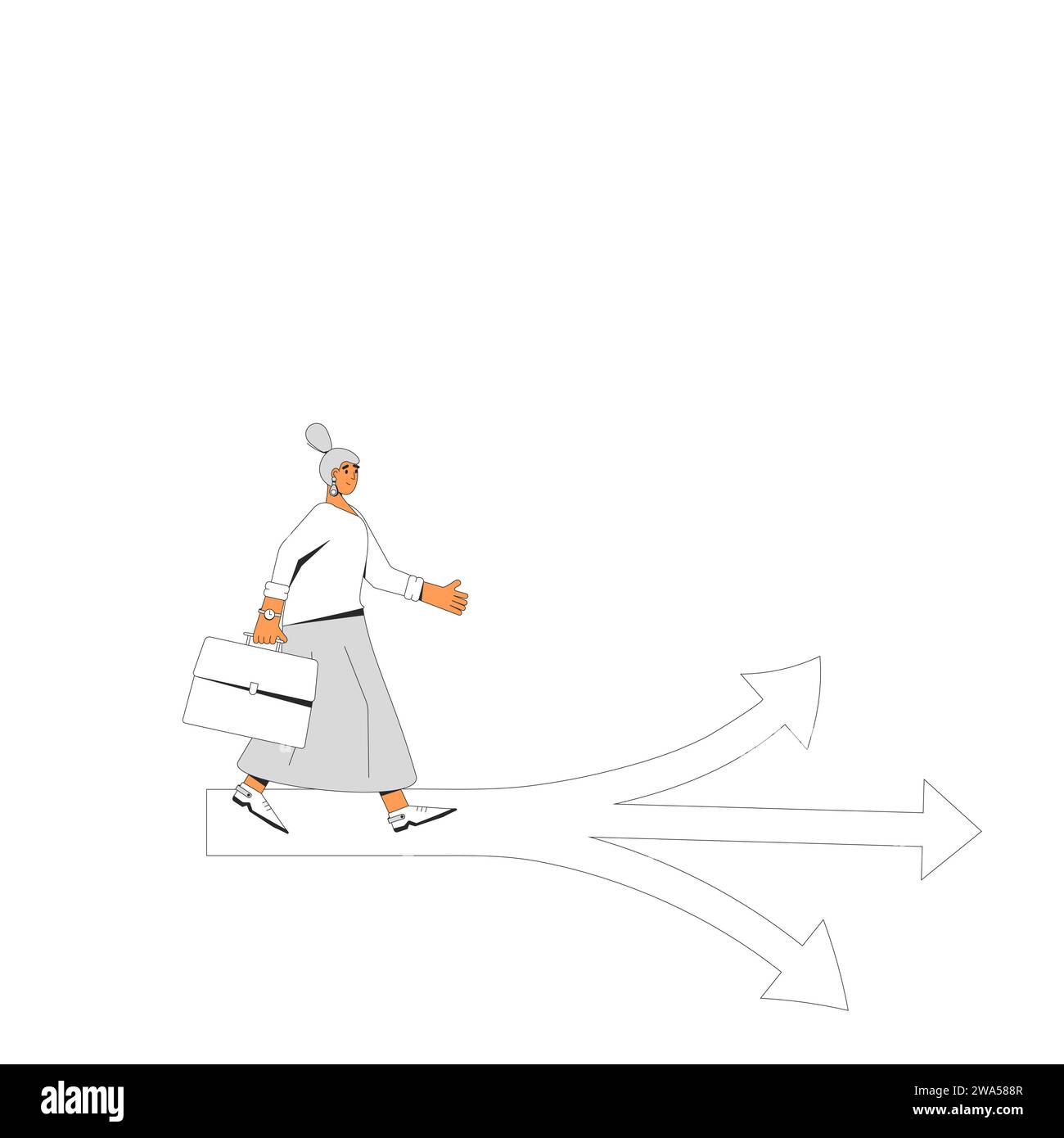 Woman standing at crossroads. Career plan. Confused person thinking ...