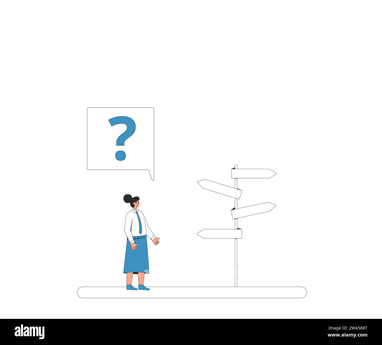 Young woman standing at crossroads. Career plan. Confused person ...