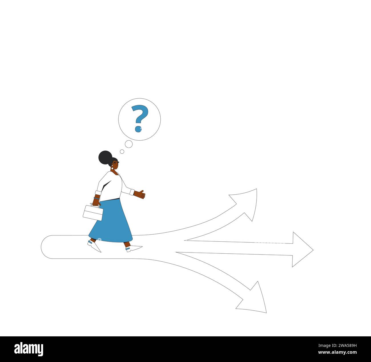 Woman standing at crossroads. Career plan. Confused person thinking ...