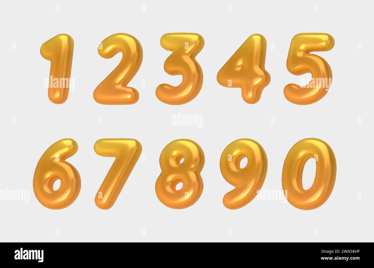 Realistic 3d font gold numbers. Number in the form of golden balloons ...