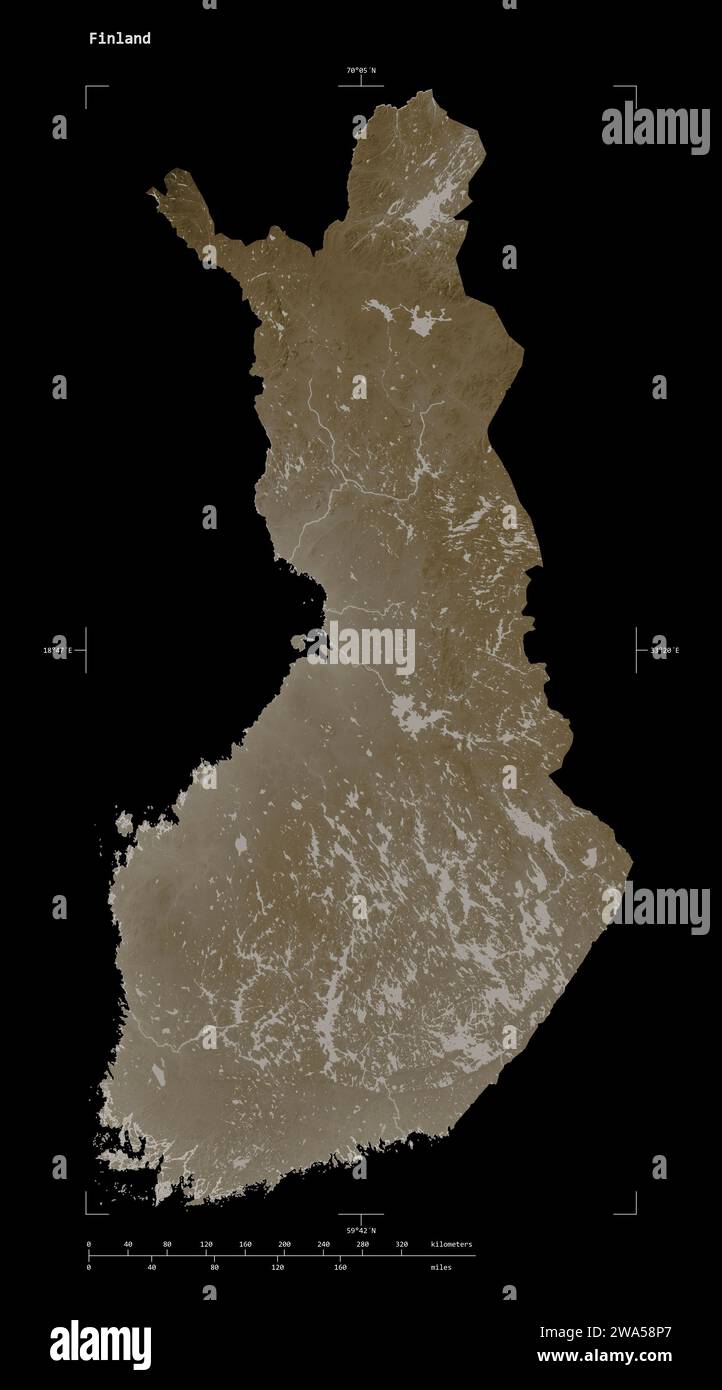 Shape of a elevation map colored in sepia tones with lakes and rivers ...