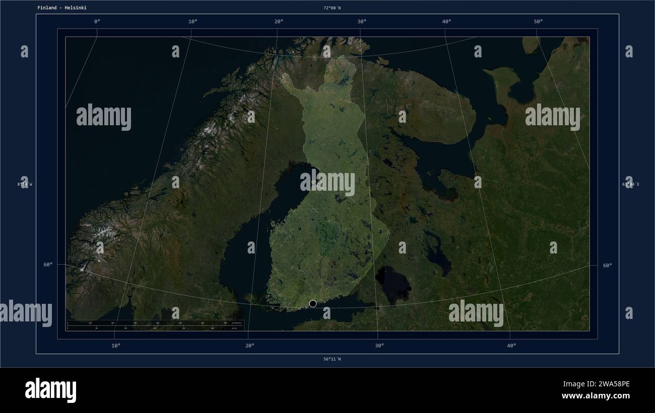 Finland highlighted on a low resolution satellite map map with the ...