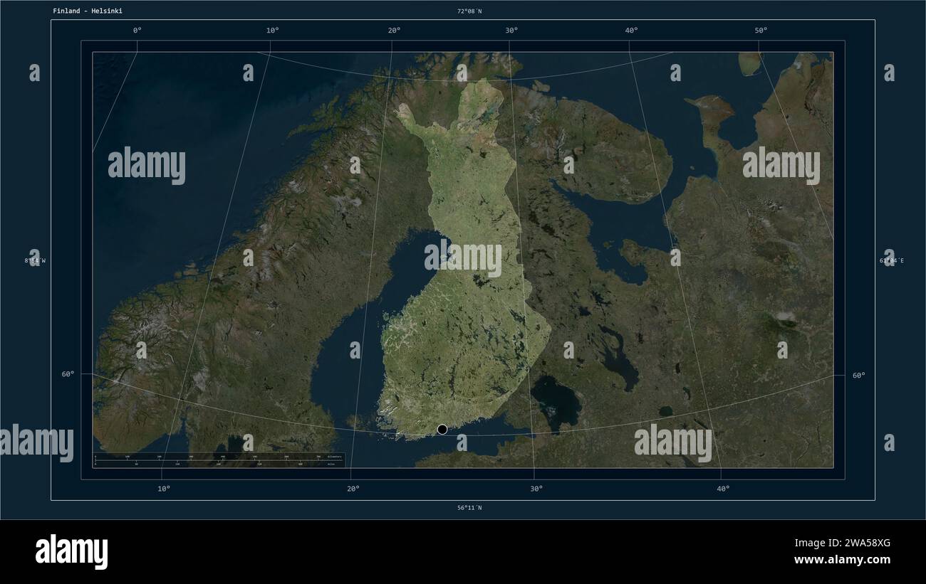 Finland highlighted on a high resolution satellite map map with the ...