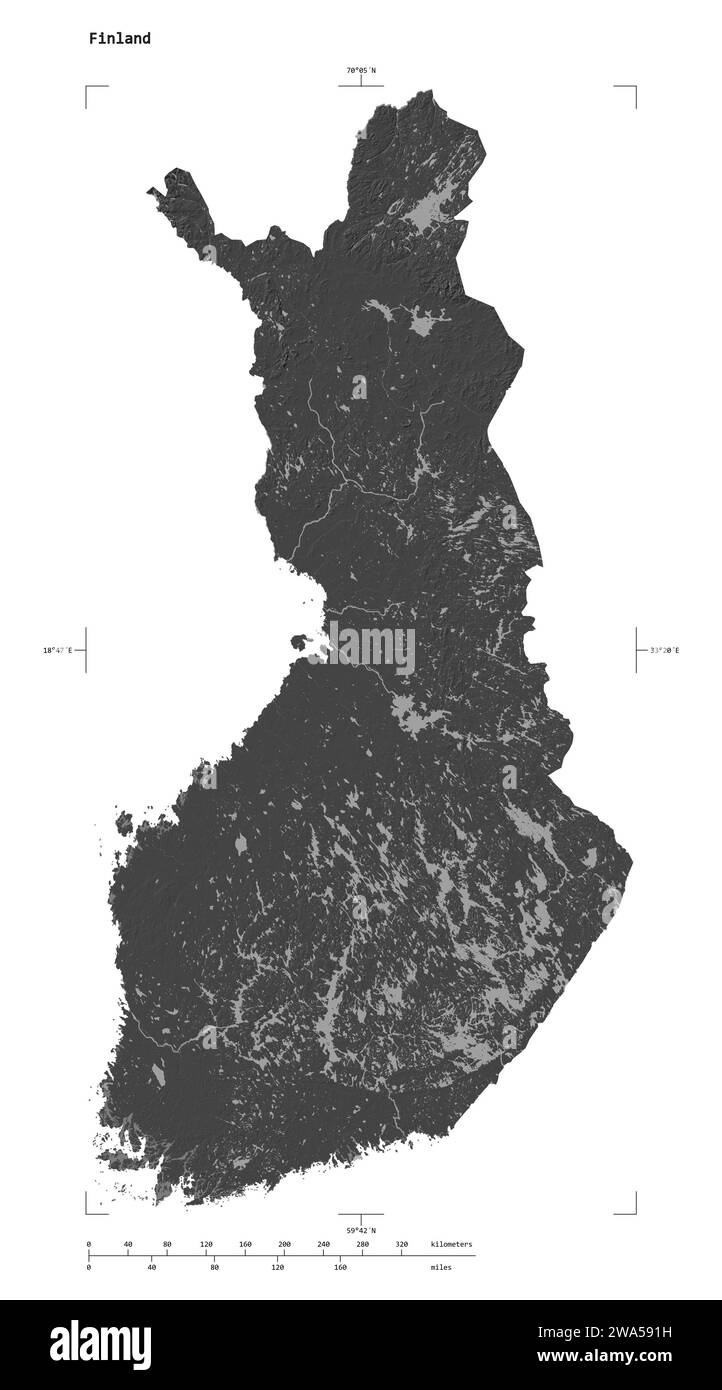 Shape of a Bilevel elevation map with lakes and rivers of the Finland ...